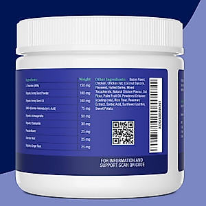 Calming Hemp Chews for Dogs - Pet Supplements for Anxiety Relief & Stress, Thunderstorms, Barking and Fireworks - Chicken & Bacon Flavour - 90 Treats