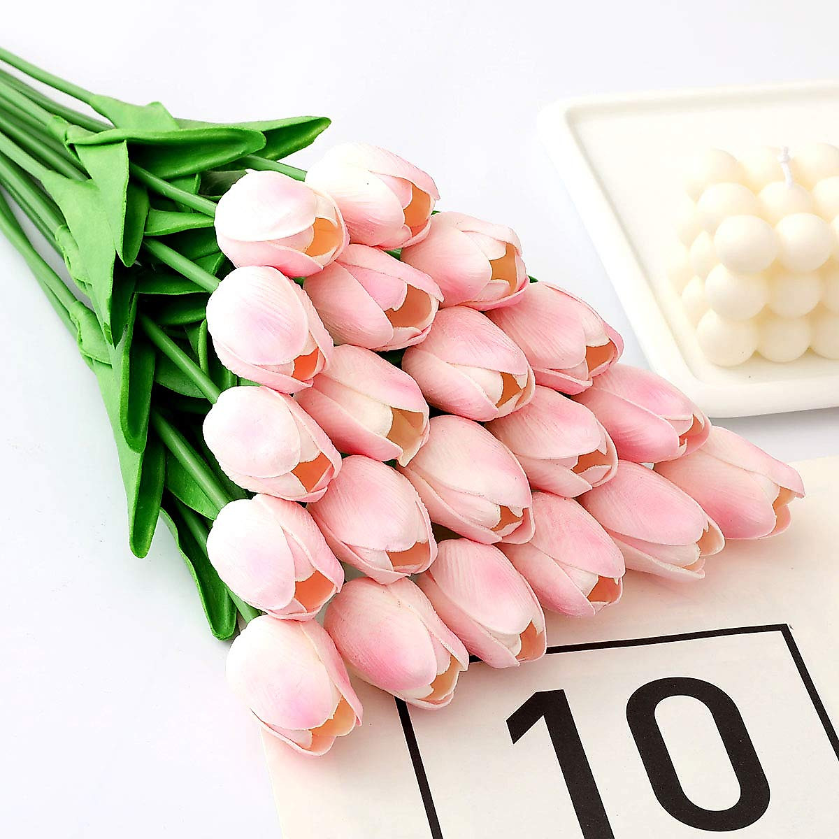 Cloudecor 20Pcs Artificial Tulips Fake Tulip Real Touch Latex Flowers for Wedding Party Home Office Decor (White - 20p)