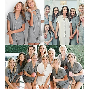 SWOMOG Womens 3pcs Button Down Pajamas Set Short Sleeve Sleepwear Bride Soft Pj Lounge Sets with Long Pants Deep Grey X-Large