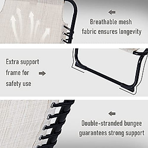 Outsunny Folding Chaise Lounge Pool Chairs, Outdoor Sun Tanning Chairs, Folding, Reclining Back, Steel Frame & Breathable Mesh for Beach, Yard, Patio, Cream White