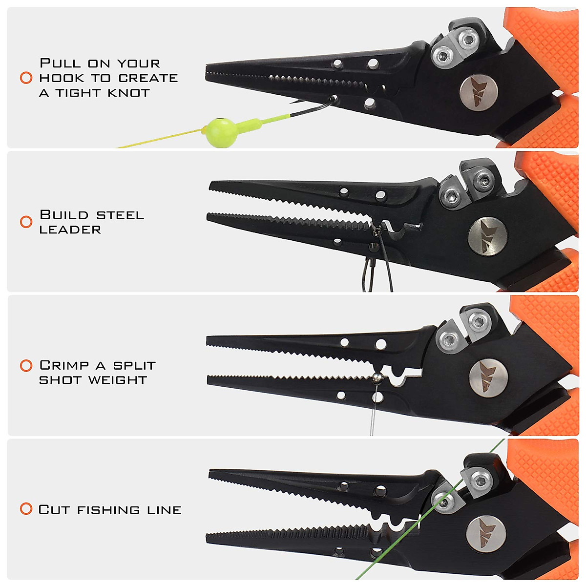 KastKing Cutthroat 7 inch Fishing Pliers, 420 Stainless Steel Fishing Tools, Saltwater Resistant Fishing Gear, Tungsten Carbide Cutters, 7" Straight Nose, Orange