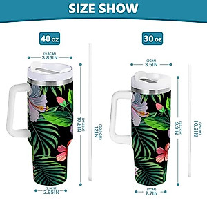 Burbuja Hibiscus Flowers 40oz Insulated Tumblers with Handle and Straw Lid, Double Wall Stainless Steel Travel Mug Leak-Proof, BPA Free, Gift for Mom Dad
