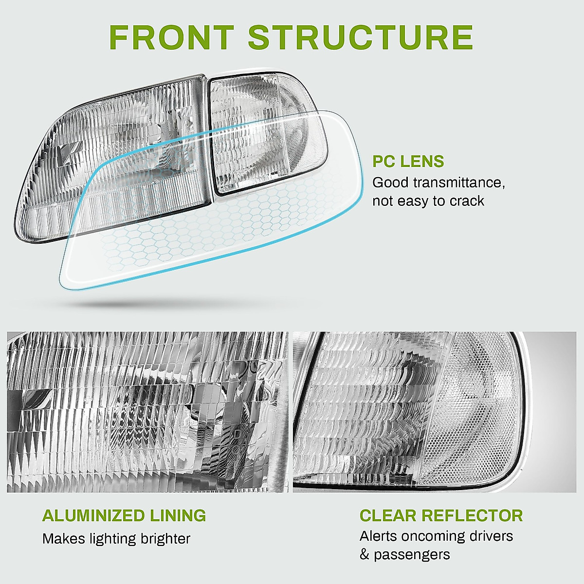 AUTOSAVER88 Headlight Assembly Compatible with 97-03 Ford F-150/97-02 Ford Expedition Pickup Headlamp Replacement Chrome Housing Clear Lens