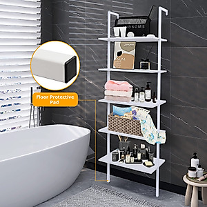 ANTSKU 5 Tier Wall Mounted Ladder Shelf, Ladder Bookshelf with Metal Frame and Wood Shelf, Modern Learning Bookcase for Living Room, Bedroom, Office (23.6" W x 11.8" D x 70.8" H, White)