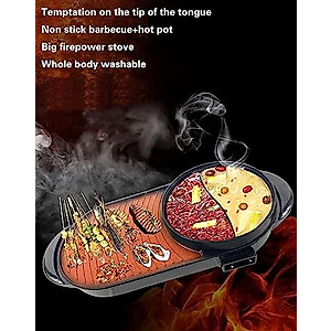 Electric 2 in 1 Grill with Shabu Shabu Hot Pot. Multifunctional Indoor Teppanyaki Korean BBQ Capacity for 2-10 People