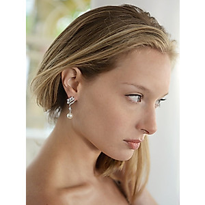Mariell Pearl Drop Wedding Bridal Earrings, Cubic Zirconia and Pearl Drop Earrings for Brides, Bridesmaid