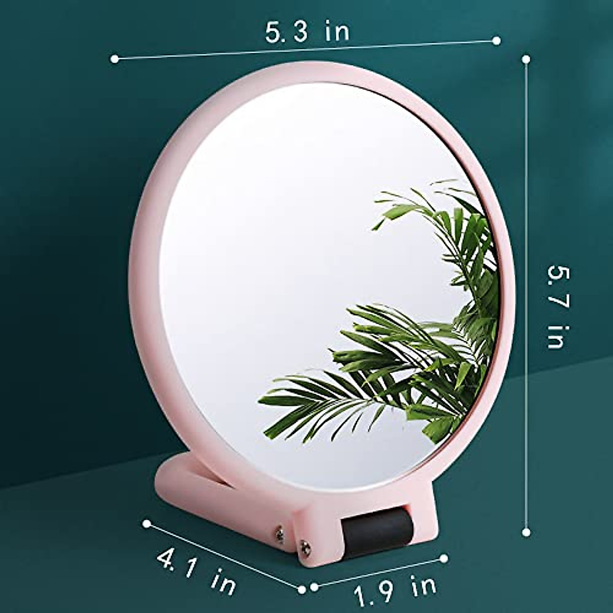 ANEIMIAH 1x 5X Magnifying Travel Hand Held Vanity Mirror,Compact Double Side Folding Magnification Hand Mirror for Women with 360°Rotating Handle Table Desk Small Round Make up Mirrors Pink