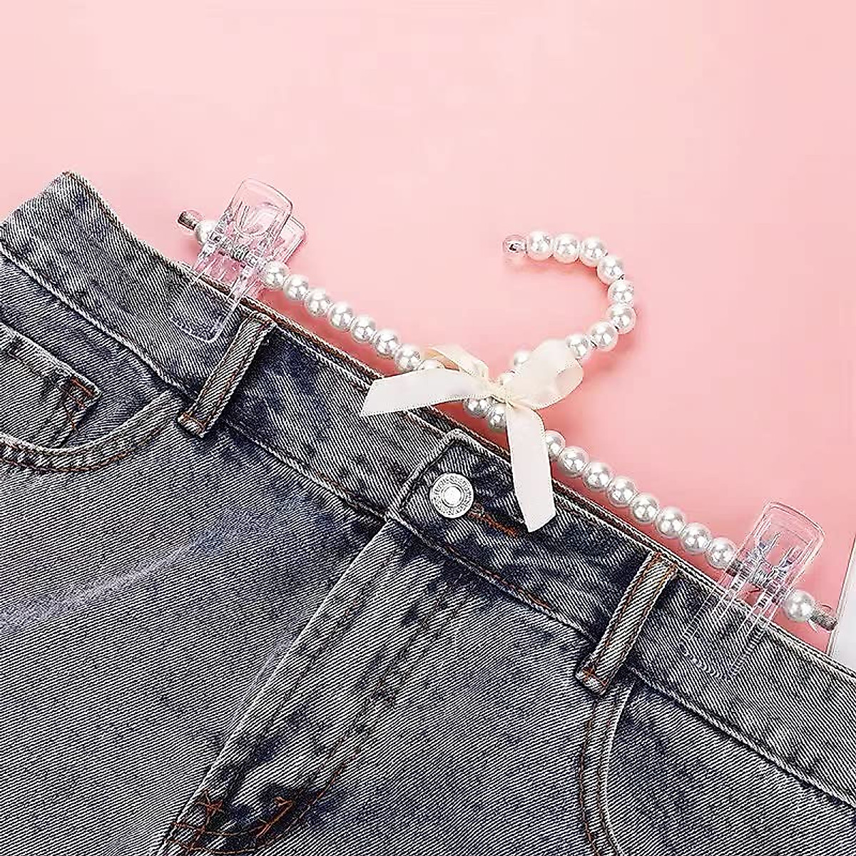5 Pcs Plastic Artificial Pearl Pants Hangers Jeans Hangers Delicate Clothes Hangers with Clip for Trousers Skirts Jeans Slacks Pants,9.4 Inch