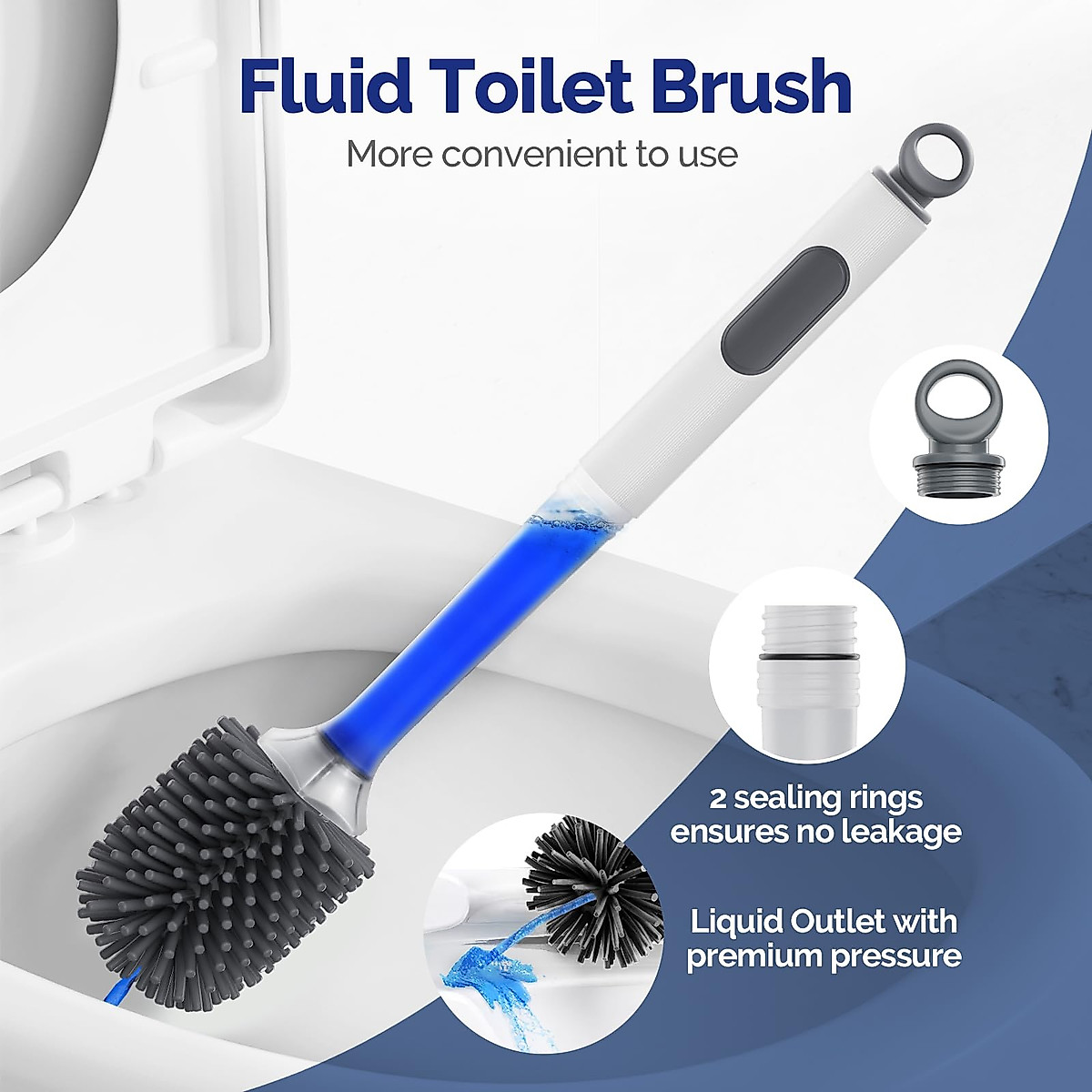 Toilet Bowl Brush Holder Set: Silicone Toilet Brush with Refillable Handle Dispenser - Bathroom Scrubber Rv Cleaner Toilet Brush with Caddy - Deep Cleaning Bathroom Scrub Brush