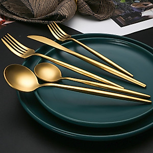 TUPMFG 40 Pieces Matte Gold Silverware Set, Stainless Steel Gold Flatware Set for 8, Satin Finish Spoons and Forks Silverware Set, Gold Cutlery Utensils Set, Dishwasher Safe