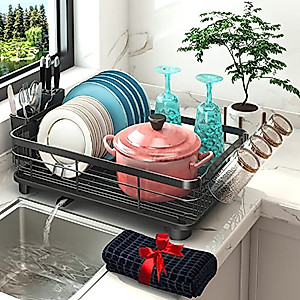 Godboat Dish Rack with Drainboard, Dish Drainers for Kitchen Counter, Drying Rack with Utensil Holder, 360° Swivel Spout, Design for Long-Lasting and Space Saver
