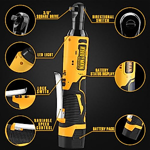 Alloyman 16.8V Cordless Electric Wrench Kit, 400 RPM 3/8 Inch Power Ratchet Wrench with Variable Speed Trigger 2-Pack 2.0Ah Li-Ion Batteries, 7 Sockets, 1/4in Adapter & 1-Hour Fast Charger