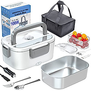 Adocfan Electric Lunch Box Heated Lunch Boxes For Adults Heated Lunch Box For Work Electric Lunchbox 100% Leak Proof Lunch Heating For Truckers With Removable Stainless Steel Container 1.5L 100W