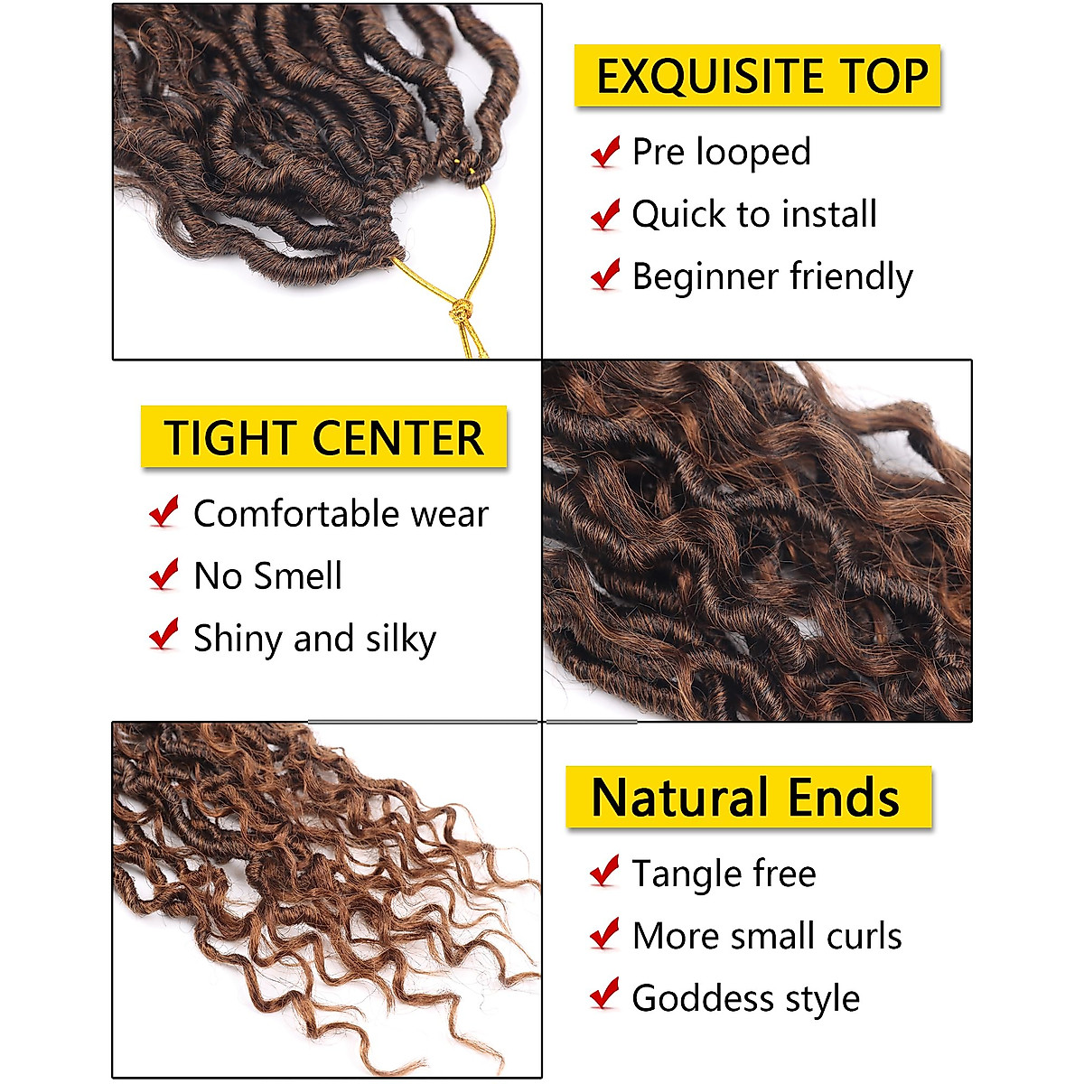 Goddess Locs Crochet Hair 14 Inch 7 Packs Curly Faux Locs Crochet Hair with Curly Ends River Locs Crochet Hair for Black Women Crochet Braids with Curly Ends (14 Inch, 7 Packs, T1B30)