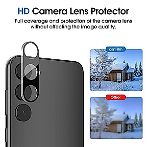 amFilm 2 Pack Hybrid Screen Protector for Samsung Galaxy S23 5G 6.1 Inch [100% Fingerprint ID Compatible] with 2 Pack Tempered Glass Camera Lens Protector and Easy Installation Tray, HD Clear