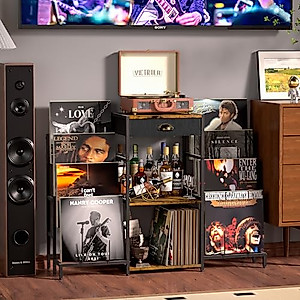 Record Player Stand with Vinyl Storage, Record Player Table with 8-Tier Vinyl Display Holder, Vinyl Record Stand Storage Up to 200 Albums, Turntable Stand with Metal Frame, End Table for Living Room