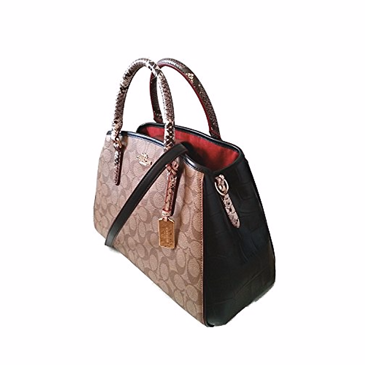 COACH 38380 Signature Exotic Mix SM Margot Crossbody Satchel KHAKI/BLACK