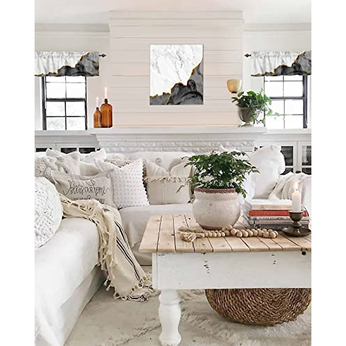 RainbowDay Valance Curtain Elegant Decorative Rod Pocket Valances Wild Marble Pattern Gold Black Grey White Ombre Window Curtain Valance for Kitchen Bathroom Bedroom Basement Cafe,1 Panel 54x18 Inch