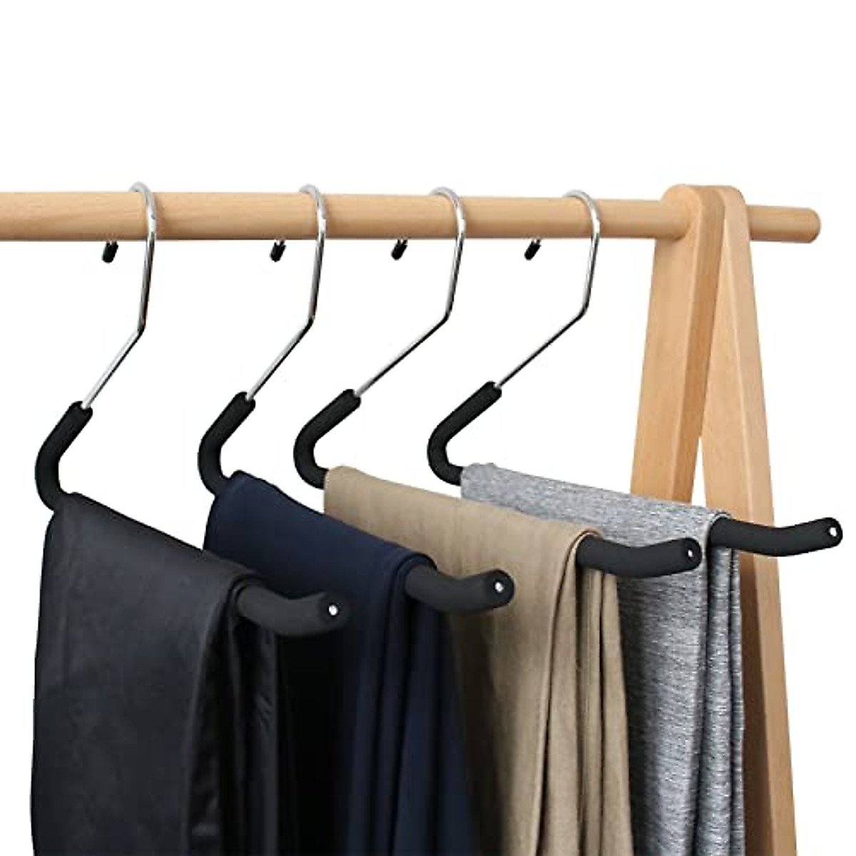 Homa Jia Heavy-Duty Hangers Open Ended Metal Pants Hangers with Non-Slip Friction Foam Coated for Slacks Jeans,Trousers,Skits (10 Pack)