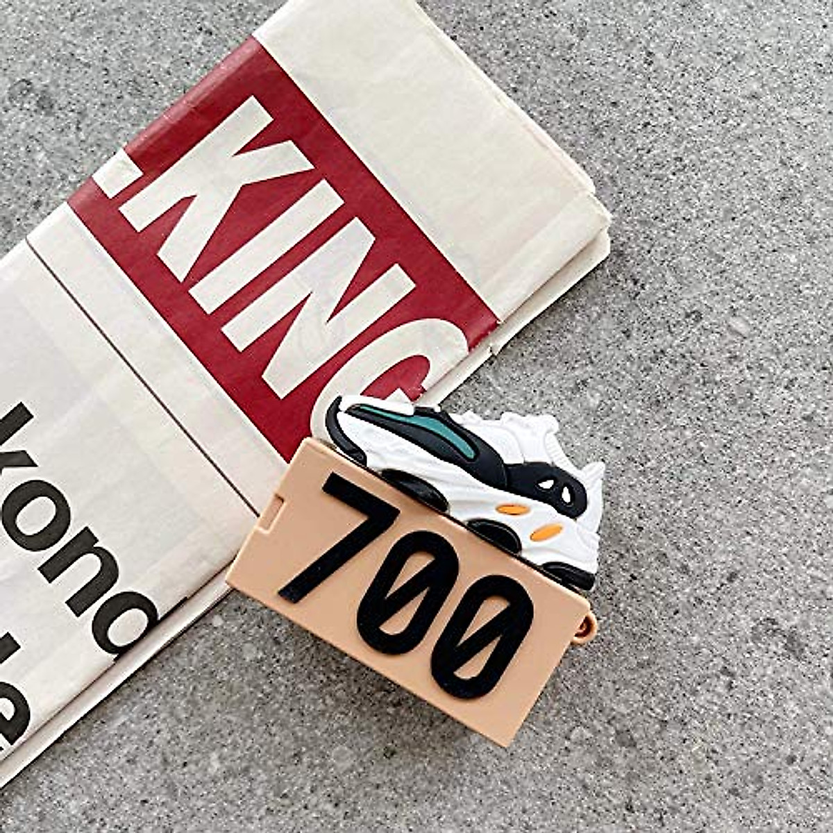 Airpods 2&1 Case, Silicone Sneaker 700 Shoe Box Case Compatible for AirPods Case,Shockproof Coconut Airpods Case Cover Accessories with Keychain for Kids Girls Teens Boys Men Women(White-700)