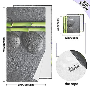 Poeticcity Black Zen Basalt Stones with Dew Green Bamboo on Dark 2 PCs Soft Pure Cotton Towel Set for Bathroom, 1 Skin Friendly Bath Towel 27x54 in, 1 Absorbent Hand Towel Wash Cloth 12x12 in