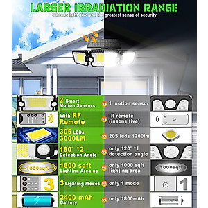 2023 Newest Solar Flood Lights Outdoor Motion Sensor - 3000LM & 2 Sensors Floodlights Outdoor with RF Remote, 3 Modes IP65 Waterproof Solar Security Wall Light for Garden Yard Patio Pathway 2 Pack
