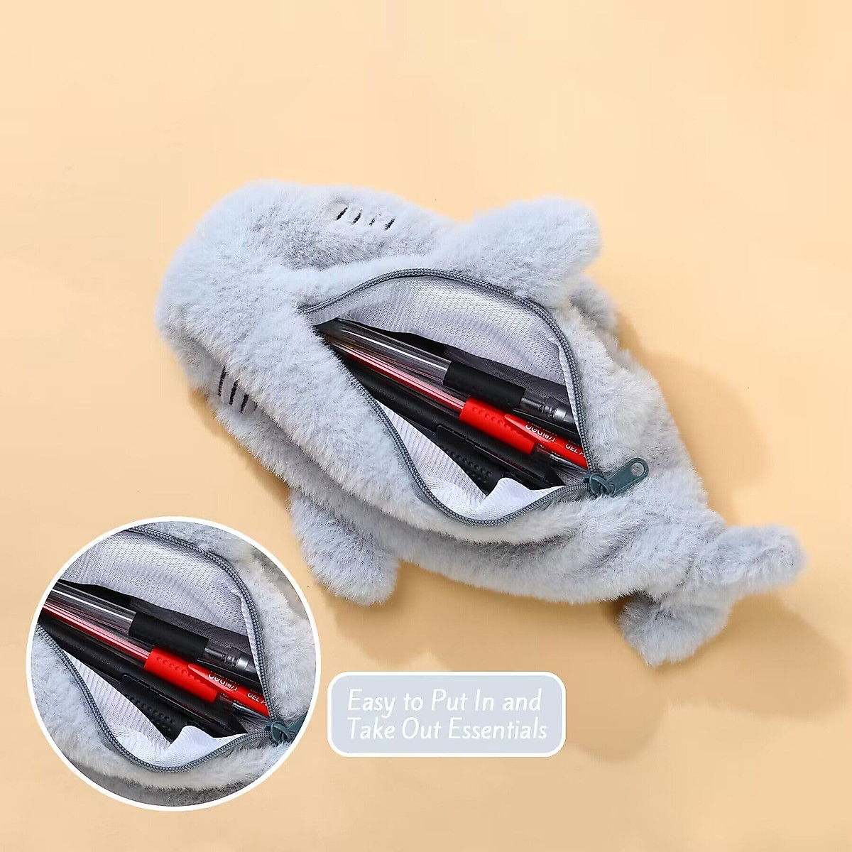 SANDOO Cool Shark Organizer Pouch - Fish Shaped Pouch for Organization for Kids,Funny Pouch, Cute Portable Pouch with Zipper for Boys Girls Teens Office Travel Plush Accessory, Birthday Gift