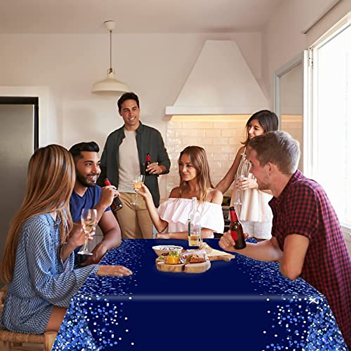 3pcs Blue and Silver Tablecloth for Rectangle Tables Sequin Dot Confetti Table Cover Sparkly Disposable Tablecloths Birthday Decorations Wedding Anniversary Indoor Outdoor Holiday Decor(Plastic)