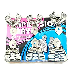 Premium German Dental Autoclavable Metal Impression Trays Stainless Steel Upper Lower Dental Perforated Impression Trays Set of 6 Cyanemed