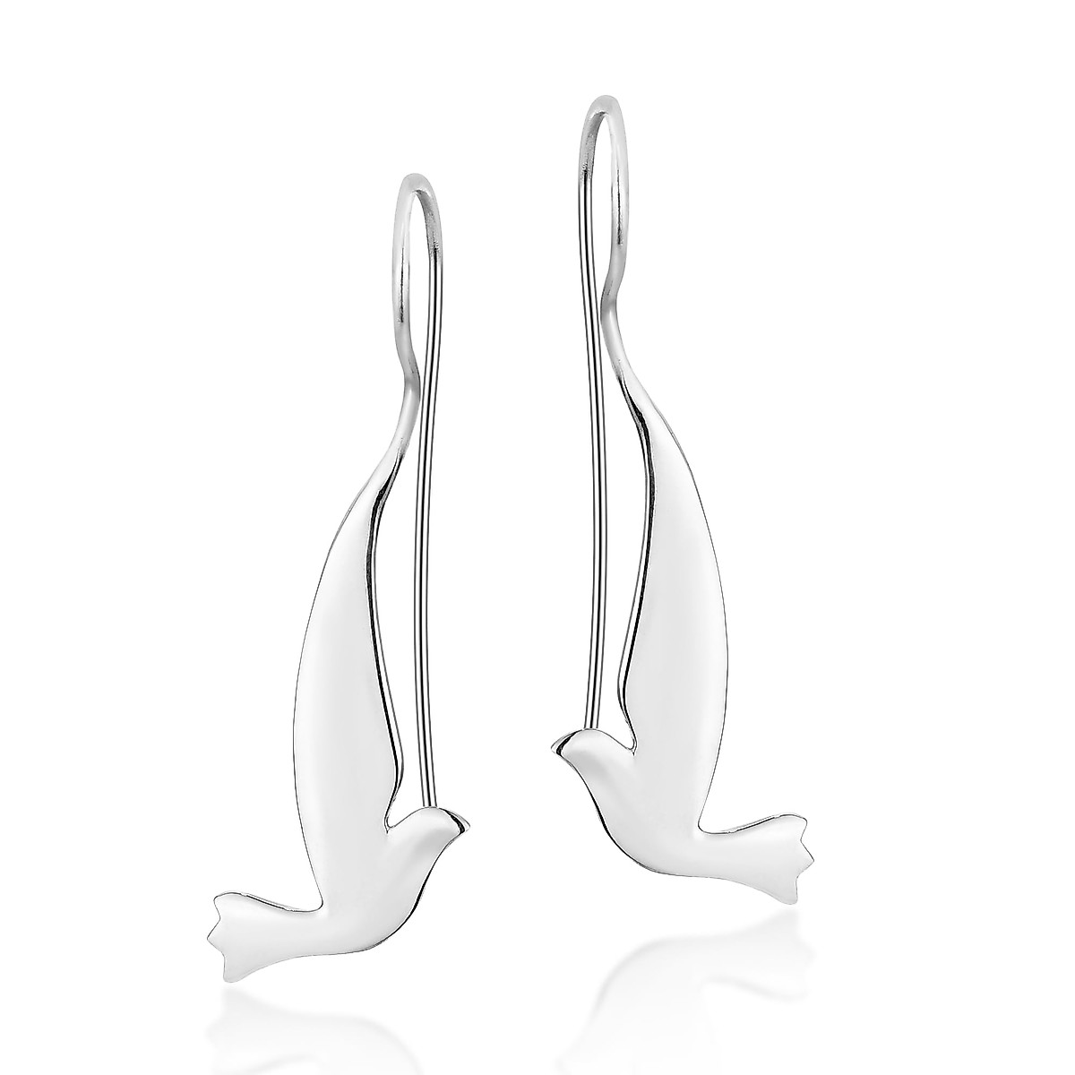 AeraVida Elegant Love and Peace Inspired Dove Birds .925 Sterling Silver Fishhook Dangle Earrings
