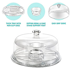 Masthome Cake Stand with Demo Cover, 6 in 1 Multi-Functional Serving Platter Display Stand for Christmas Wedding Party, Acrylic Cake Plate/Salad Bowl/Dessert Platter, BPA-Free, Send 1 Fork and 1 Spoon