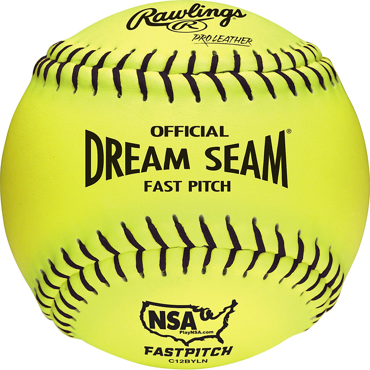Rawlings | Official DREAM SEAM Fastpitch Softballs | NSA | 12" Pro Leather Cover | C12BYLN | 12 Count