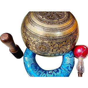 Singing Bowl Nepal -12 Inches Master Healing"Buddha Shakti Carved Tibetan Singing Bowl,Meditation Bowl, Tibetan Bowls, Free Singing Bowl Silk Cushion, Striker and Drum Stick