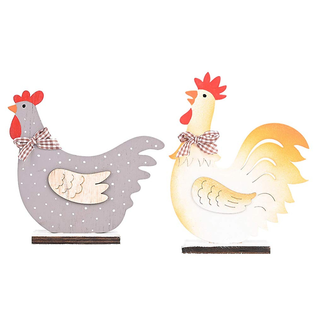 NUOBESTY Rustic Wood Chicken,2 Pcs Tabletop Decor Carved Chicken Statue Home Decor Rooster Cock Hen Animal Sculpture Easter Garden Ornament Decorations