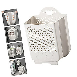 Cabilock 3 Sets Holding Mounted Hanging Space Household Clothes Sticky Wall Laundry for Mesh Hamper Bathroom Mount Container with Folding Dirty Basket Foldable Plastic Hook Organizers Kids
