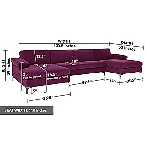 Casa Andrea Milano Modern Large Velvet Fabric U-Shape Sectional Sofa, Double Extra Wide Chaise Lounge Couch