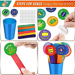 122 Pcs Good Behaviour Buckets Classroom Educational Supplies Include 60 Educational Classroom Movement Cards 60 Wooden Sticks and 2 Pcs Plastic Cup with Adhesive Social Emotional Toy for Kids