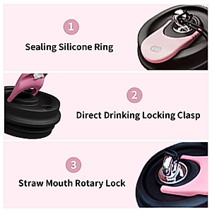 GOOM 18oz Travel Coffee Mug Tumbler with Lid and Straw, 18/10 Stainless Steel, 6-Layer Insulation, Spill Proof, Leak Proof Tumbler with Straw Mouth Rotary Lock, Coffee Mugs for Women - Black, Pink