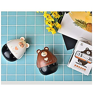 Lovely Cartoon Bear Mechanical Timers 60 Minutes Machinery Kitchen Gadget Cooking Timer Clock Loud Alarm Counters Manual Timer (Brown)