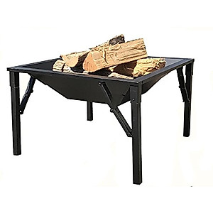 Zynuo 27 Inch Big Black Metal Square Design Charcoal and Wood Log Burning Outdoor Foldable Portable Patio Fire Pit with Spark Screen Cover