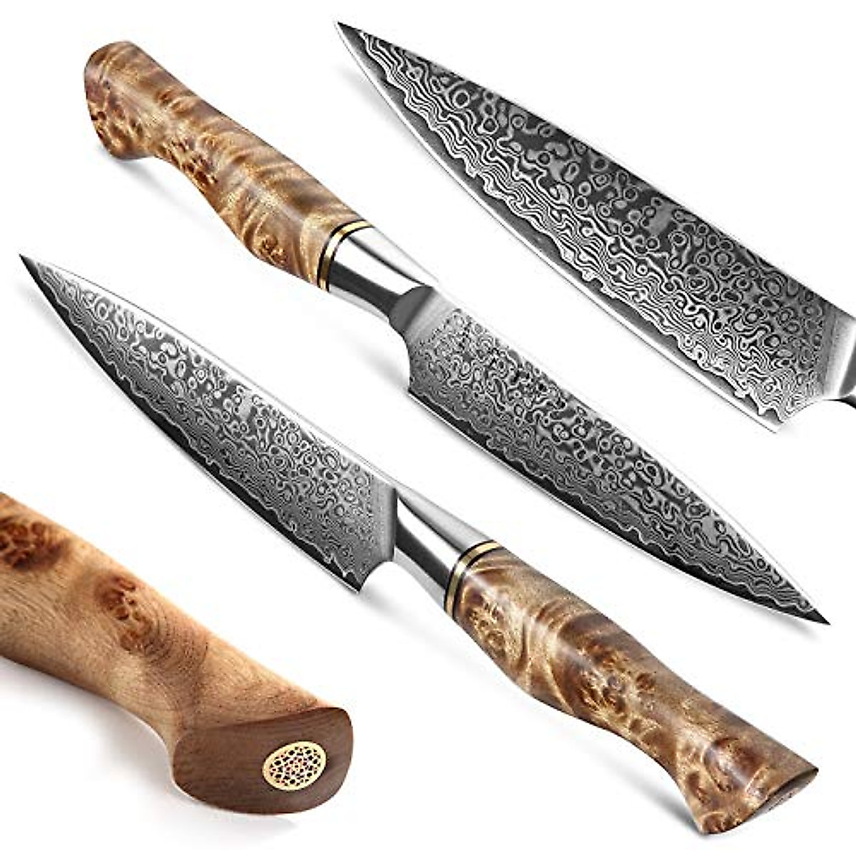 HEZHEN 5 inch Utility Knife with Razor Sharp- Damascus Steel with Rose Pattern Multifunctional VG10 Professional Paring-Fruit knife- Master Series Ergonomic Figured Sycamore Wood Handle