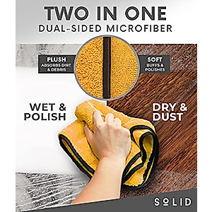 Solid Multipurpose Plush Microfiber Cleaning Cloth - Cleaning Towel for Household, Car Washing, Drying & Auto Detailing - 12" x 12" (Yellow, 12)
