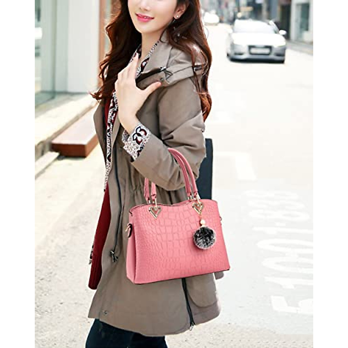 JHVYF Women Purses Handbags Fashion Ladies PU Leather Top Handle Satchel Shoulder Tote Bags #C Pink