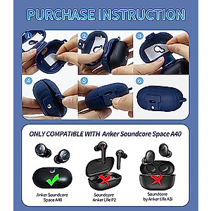 [Newest Secure Lock] Alquar for Anker Soundcore Space A40 Case Cover, Silicone Protective Scratch Shock Cover ONLY Compatible with Anker Soundcore Space A40 Earbuds Charging Case with Carabiner(Black)