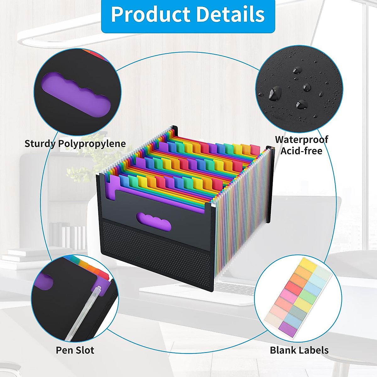 EOOUT 36 Pockets Expanding File Folder, Letter Size Accordion File Organizer with Cloth Edge Wrap Super Large Capacity for Storage Teachers Office and School Supplies