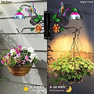 waitmin Solar Outdoor Lights Garden Wall Decor Art Butterfly Plant Hanger Hook for Hanging Plant Pots,Bird Feeders,Flower Basket,Wind Chimes,Lantern - 2 Pack