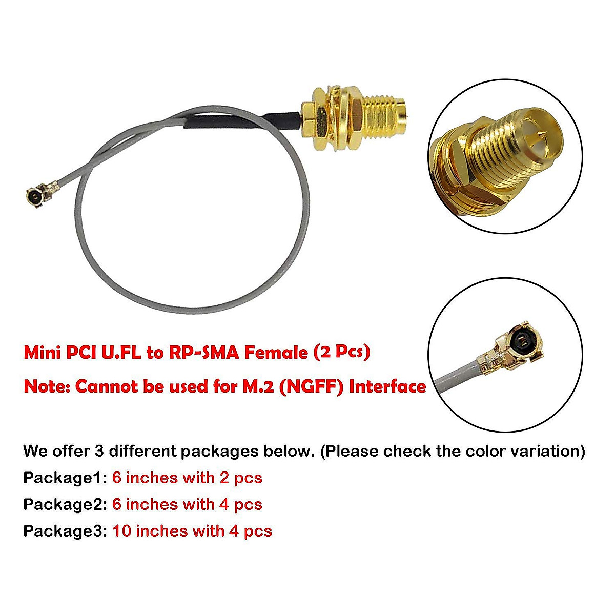 Tenmory UFL to SMA Mini PCI U.FL to RP-SMA Female Ipex Connector Pigtail Antenna Extension Cable (6 inch (2 Pcs))