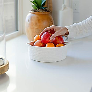 NaturalCozy 5-Piece Round Small Woven Baskets Set - 100% Natural Cotton Rope Baskets! Key Tray, Kids Montessori Toys, Bowl for Entryway, Jewelry Remote Fruits Desk Home Decor Shallow Catchall Baskets