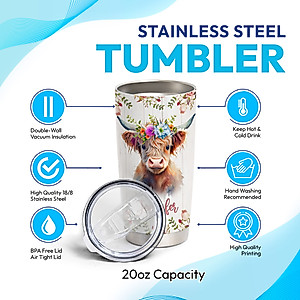 Hyturtle Personalized Gifts For Highland Cow Lover - Birthday Christmas - Just A Girl Who Loves Highland Cows Custom Name Stainless Steel Tumbler 20oz With Lid - Animal Lover Gifts For Her Women Girl