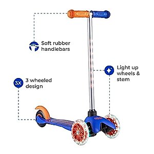 Ignight Blue/Orange 3 Wheel Scooter for Boys and Girls Ages 3+, Max Weight 75lbs, Foot-Activated Brake - Durable, Comfortable, & Easy to Ride